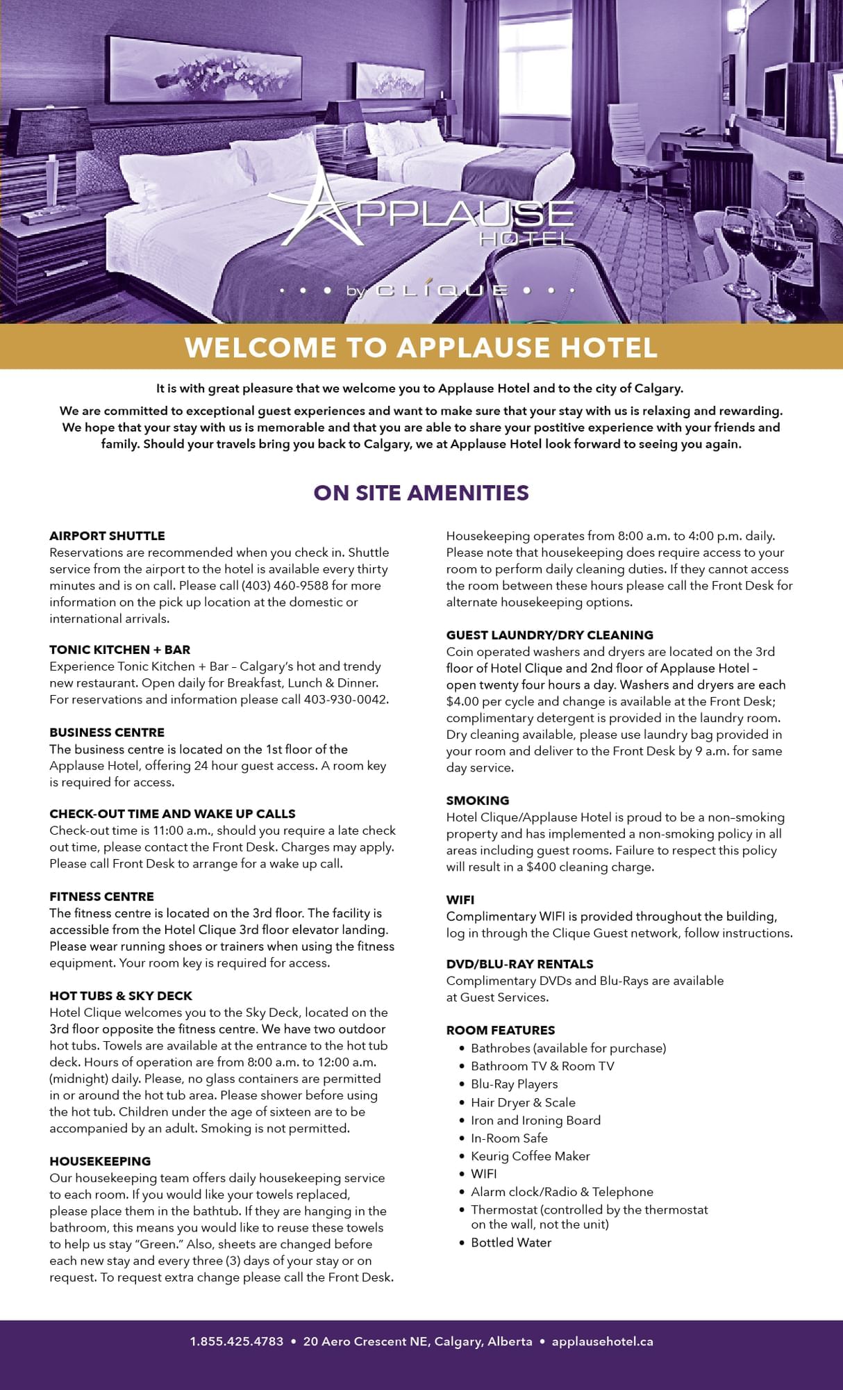 Guest Directory | Applause Hotel Calgary