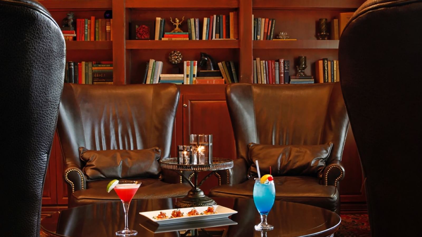 Close-up of the lounge in The Library Bar at Warwick Melrose