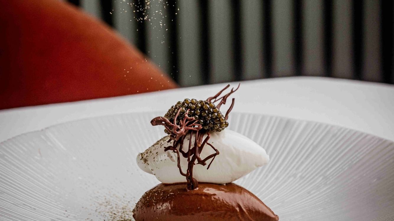 Close-up of a plated dessert served at Tom Brown at the Capital
