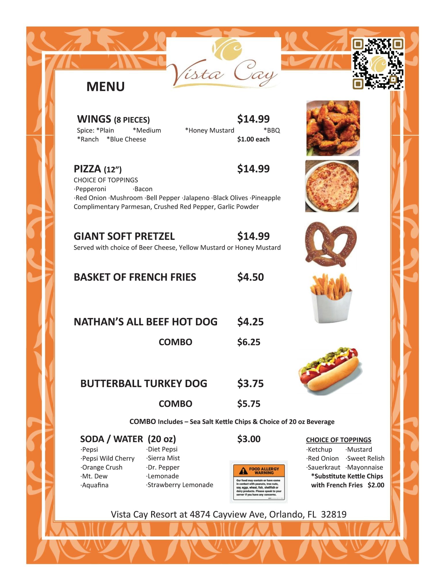 Pool Bar Food and Drink Menu | Vista Cay Resort By Millenium