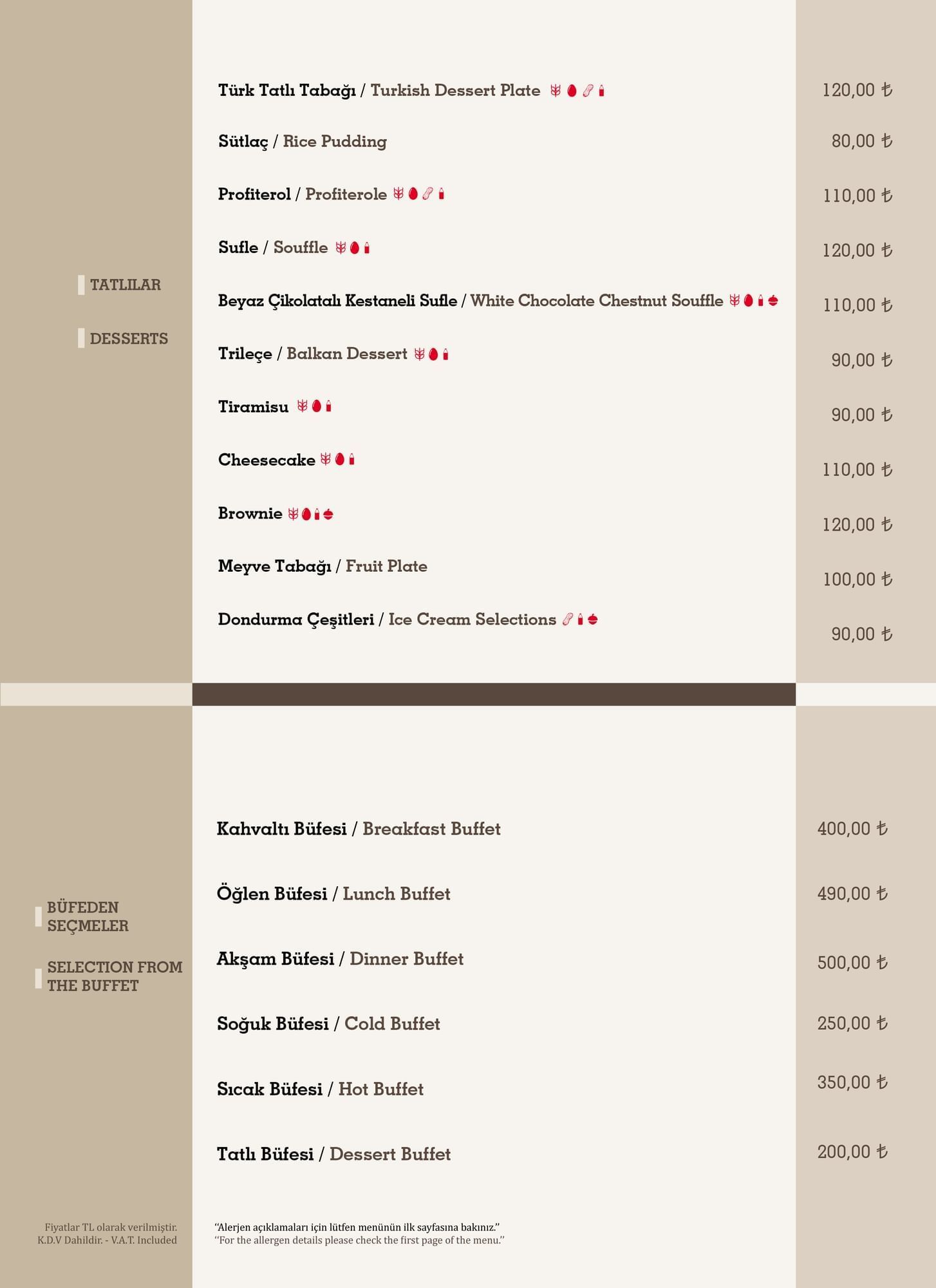 Sultan Menu | GRAND CEVAHIR HOTEL & CONVENTION CENTER