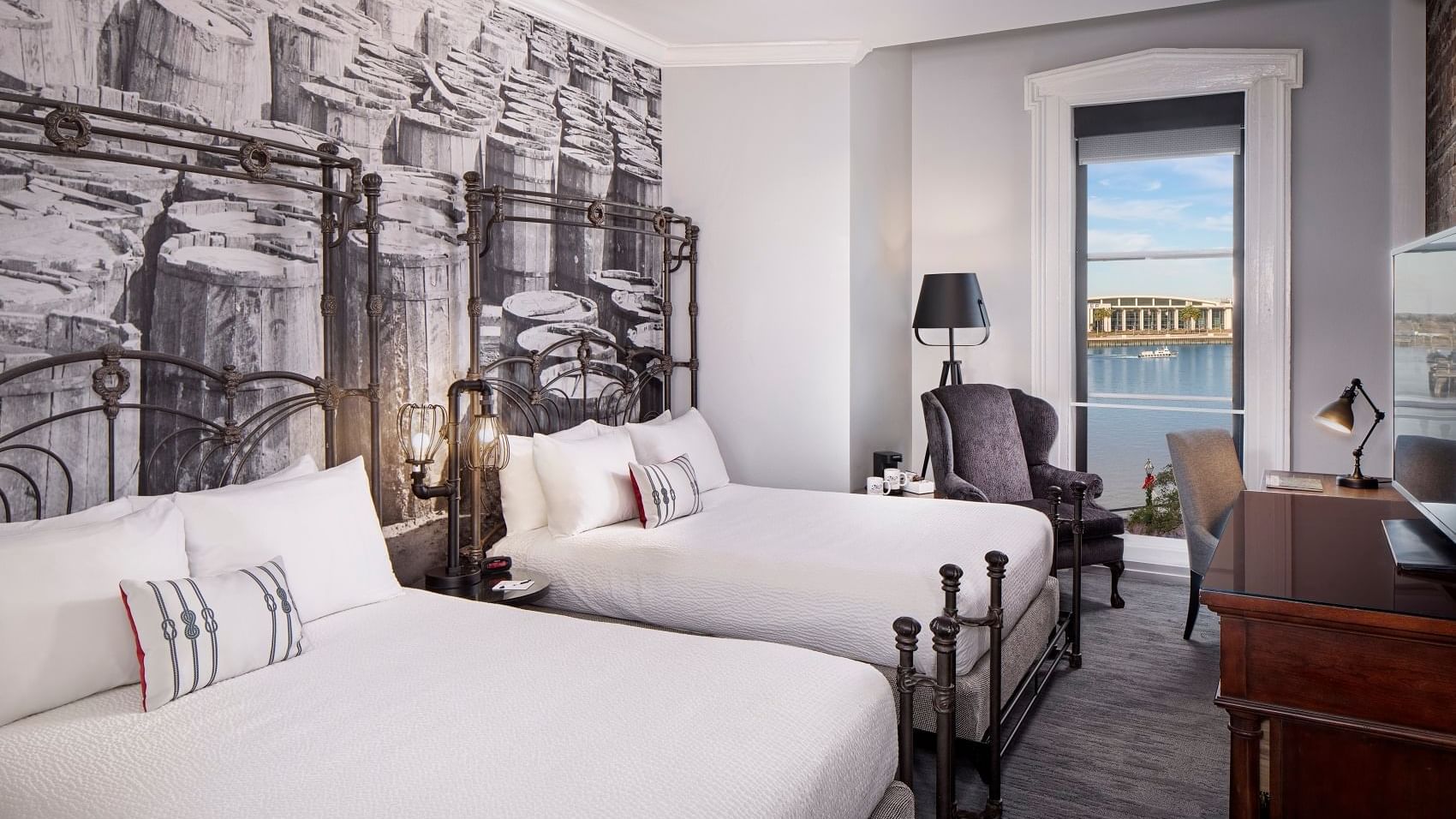 River View Room with Two Queens and French Balcony | River Street Inn