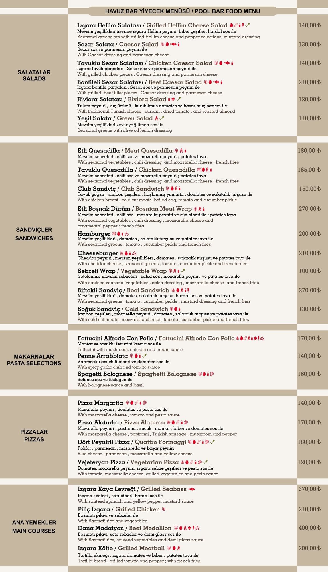 Pool Menu | GRAND CEVAHIR HOTEL & CONVENTION CENTER