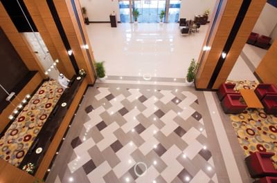 High angle view of Mina Café at Elaf Bakkah Hotel