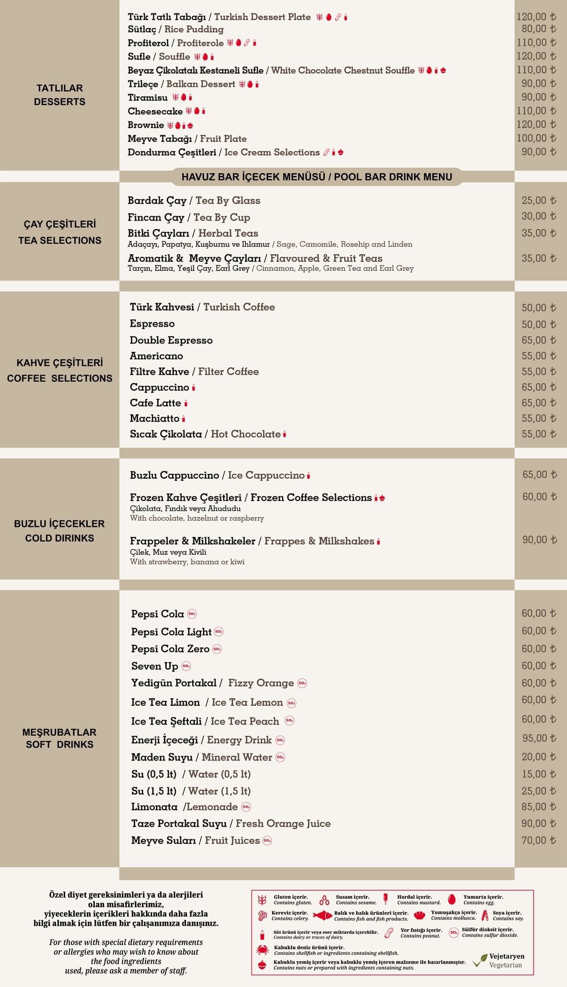 Pool Menu | GRAND CEVAHIR HOTEL & CONVENTION CENTER